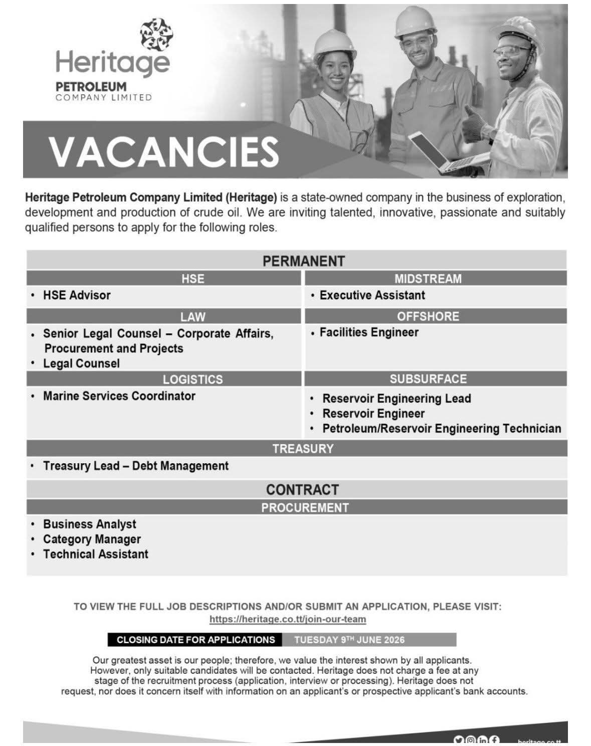 Apply for Heritage Petroleum Company Massive Recruitment - De Round Table